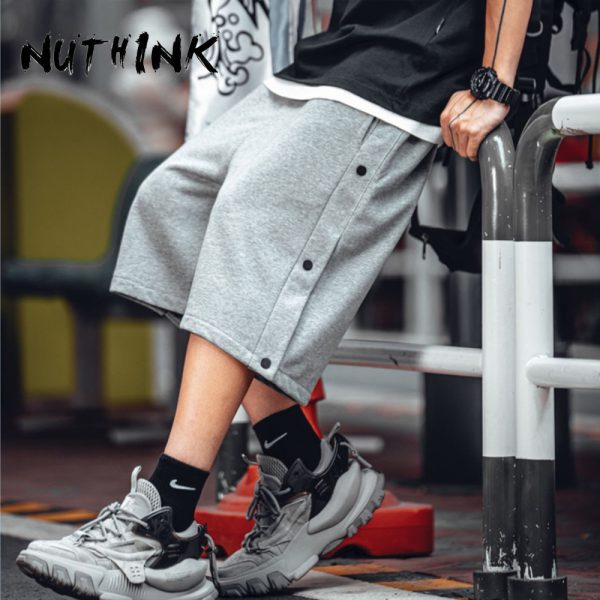 NUTHINK パンツ 半ズボン 純色スポーツ オーバーサイズ メンズ ブラック ホワイト グレー – Simpl White